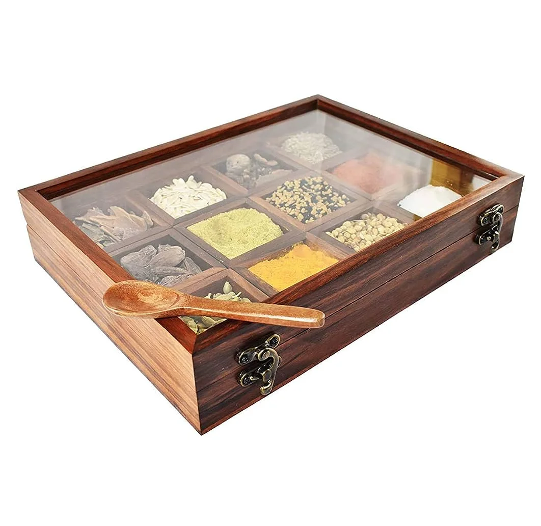 Creative Design Wooden Finished Spice Box Utility Storage Box Rectangle ...