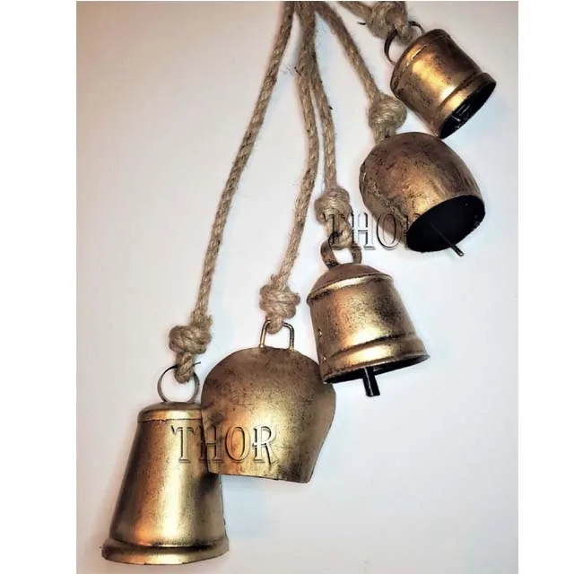 Set Of 5 Harmony Large Rustic Cow Bells On Rope Vintage Chimes Antique ...
