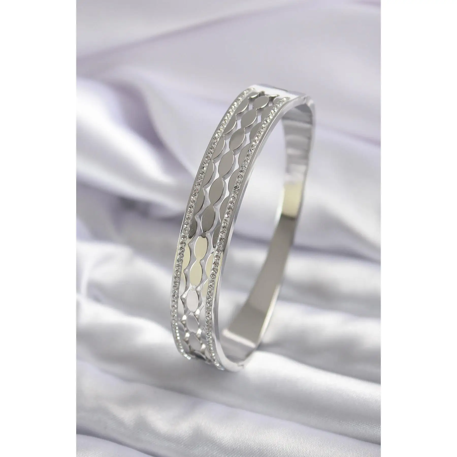 316l Steel Silver Color Barley Processing Zircon Stone Detail Female ...