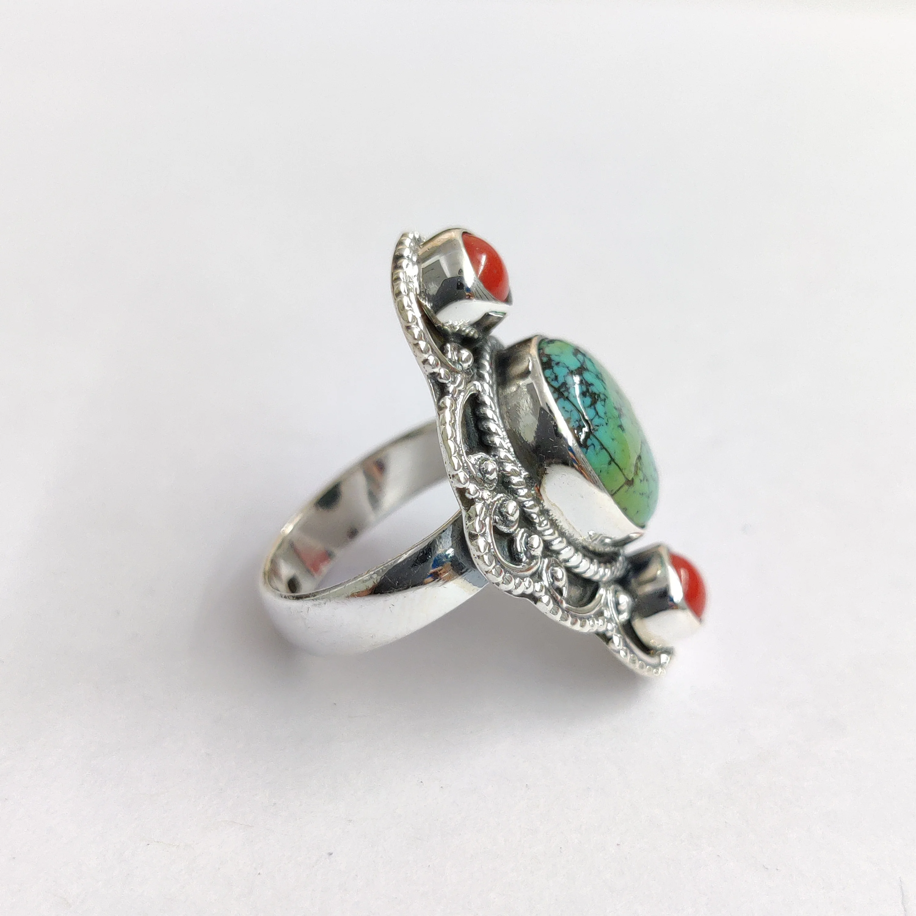 Turquoise & Coral Nepali Silver Boho Turquoise Silver Ring 925 Sterling Silver Ring - Buy Cheap ...