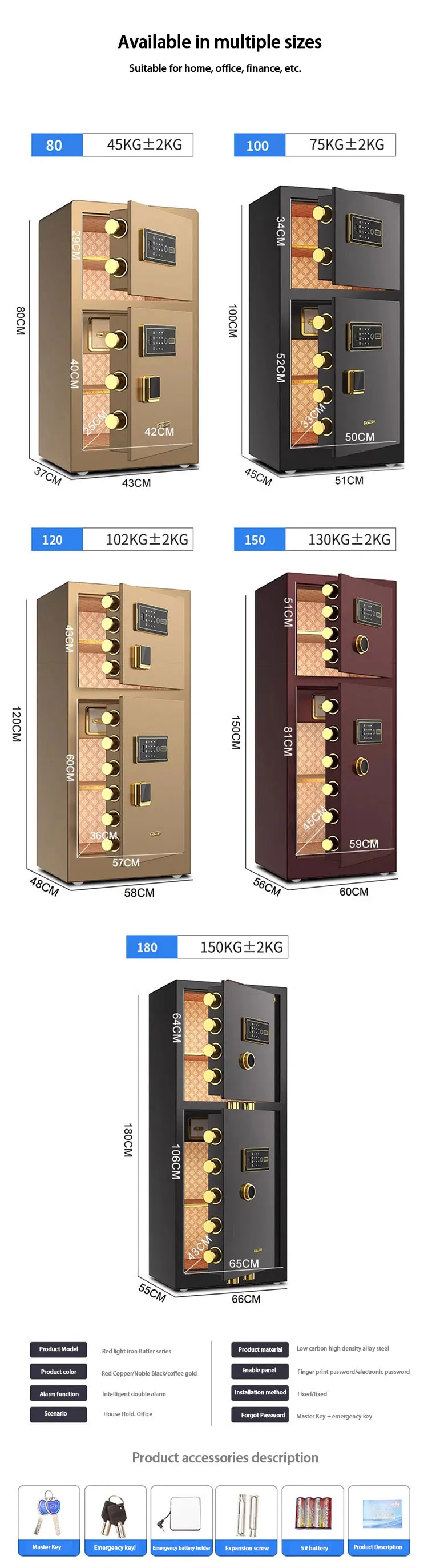 Large Steel Smart Fingerprint Safe Deposit Box with Hidden Double Doors ...