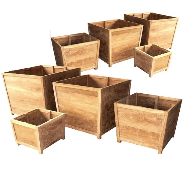 Large Wooden Planters Set Teak Wooden Planters Garden Outdoor Patio ...
