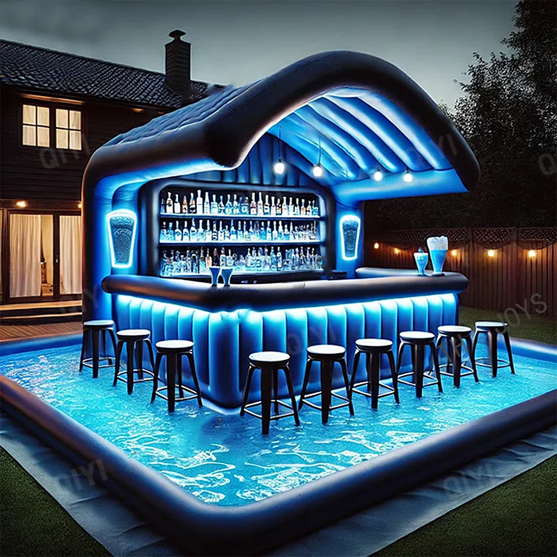 Customized Backyard Party - Inflatable Pool Bar Setup