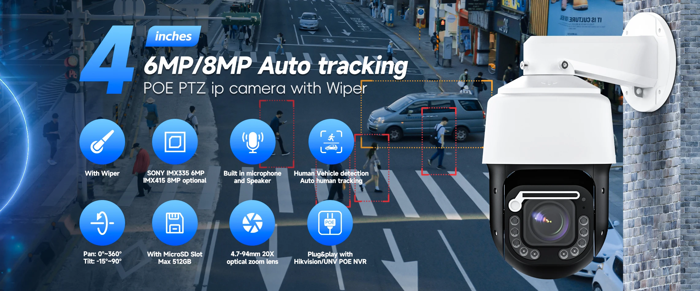 12MP Dual-Light Motorized Zoom Bullet POE IP Camera Outdoor Security ...