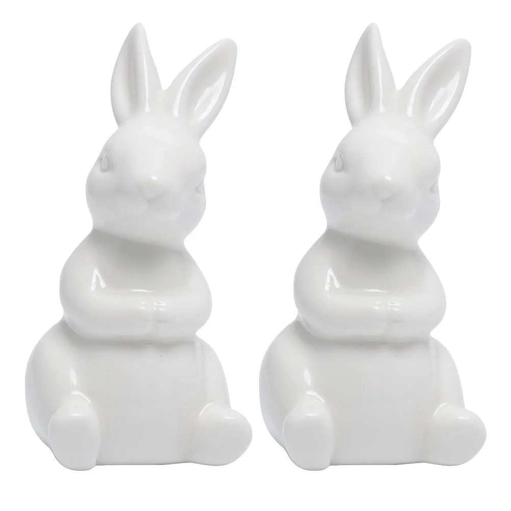 Rabbit Bunny Ceramic Figurine Decor Figurines Statue Rabbits Animal ...
