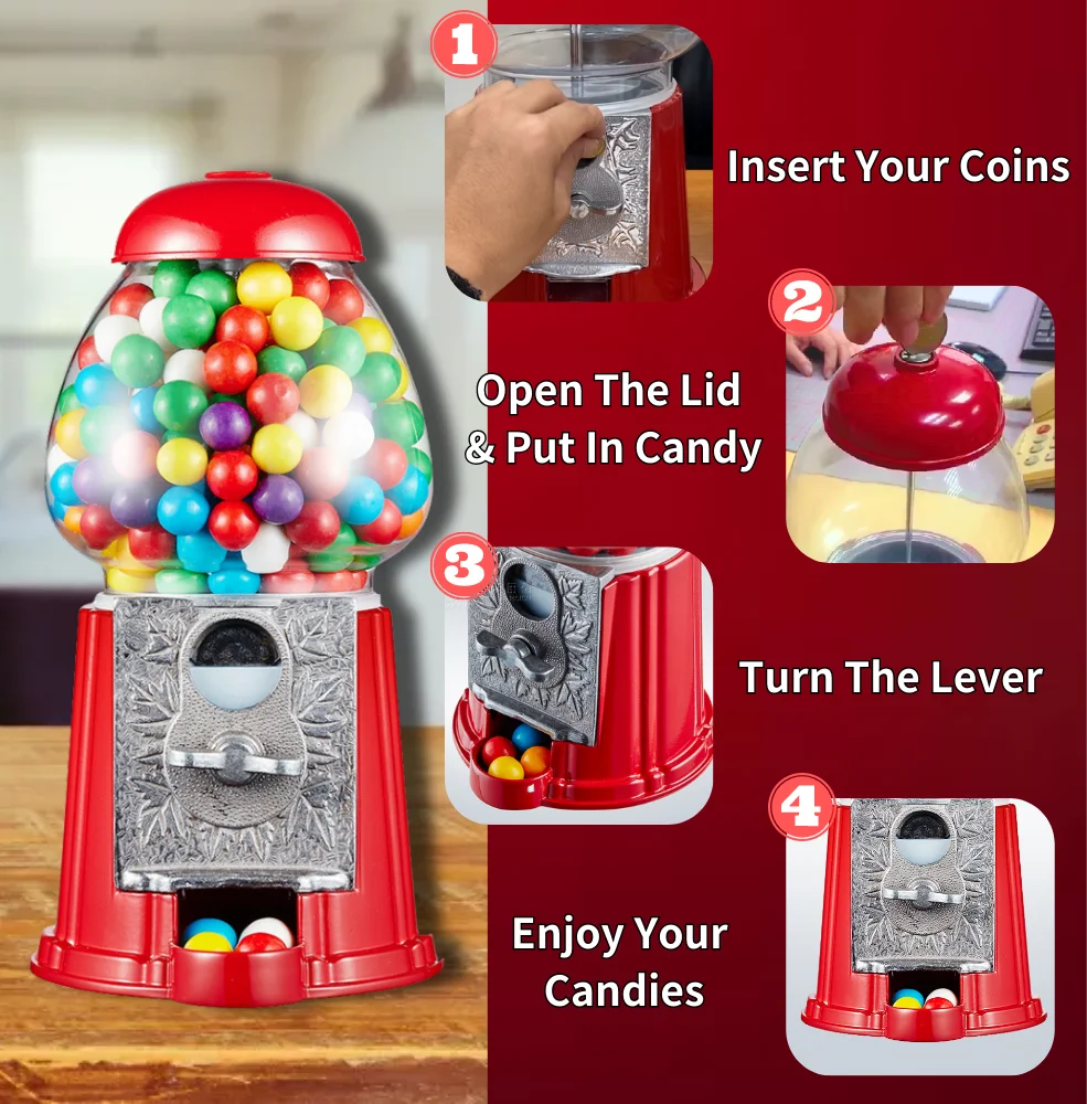 Kwang Hsieh Small Red Metal Gumball Machine Dispenser - Buy Kwang Hsieh ...