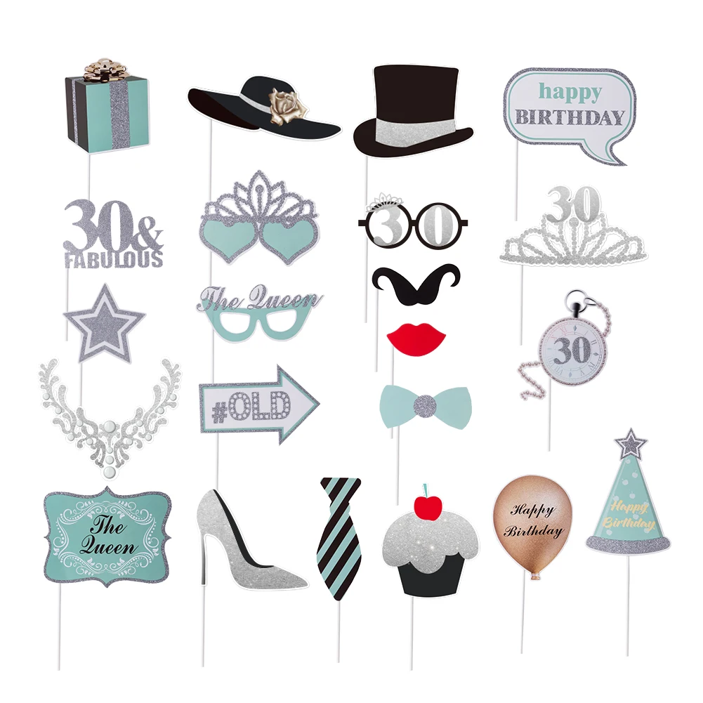 30th Birthday Supplies Party Decorations Set Hat Glasses Shape Photo ...