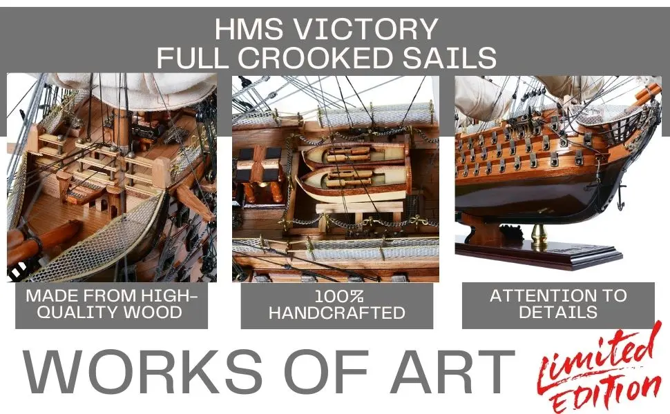 Limited Edition HMS Victory Wooden Model Handcrafted Full Crooked Sail ...