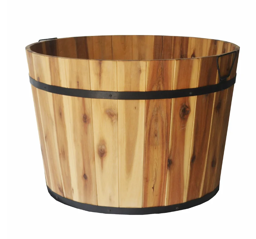 Wholesaler 100% Acacia Wooden Barrels Planters And Flower Bucket With ...