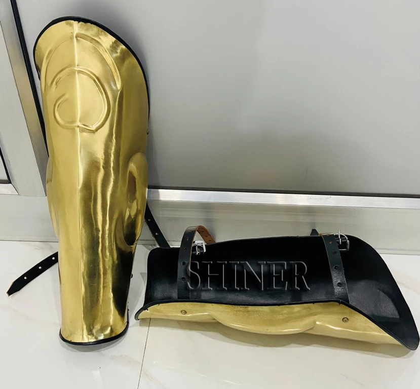 Medieval Pair Of Leg Greaves Armor & Steel Brass Guards Set Viking ...