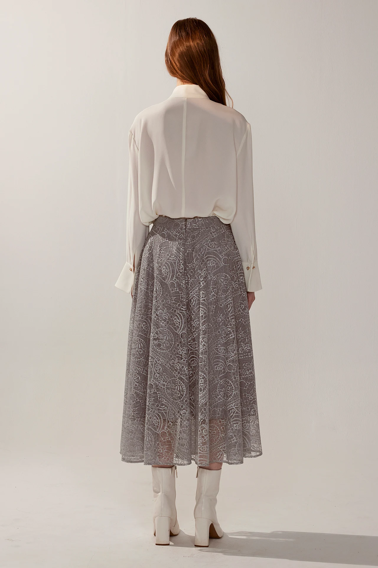 Stylish Maxi Skirt In Silver With Intricate Lace Cutouts - Buy ...