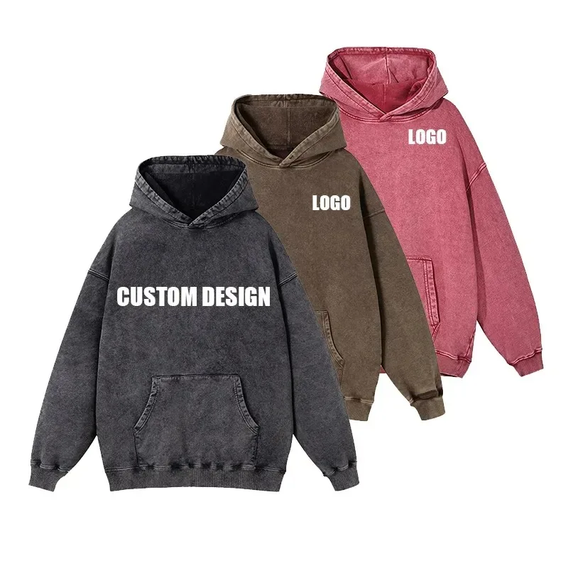 Accept Custom Logo Oversized Distressed Acid Washed Hoodie With Cut ...