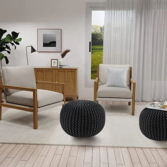 More Pouf Ottoman Foot Stool Poof - Macrame Pouf - Floor Ottoman - 100% ...