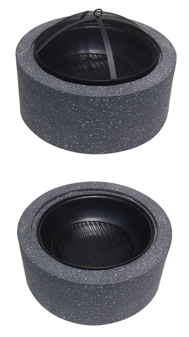Round Woodfire Firepit Mgo Dark Grey Fire Bowl Outdoor Garden Heater ...