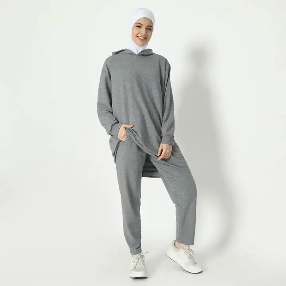 Pure Color Sport Hijab Muslim Tracksuits Islamic Clothing Sports Wear ...