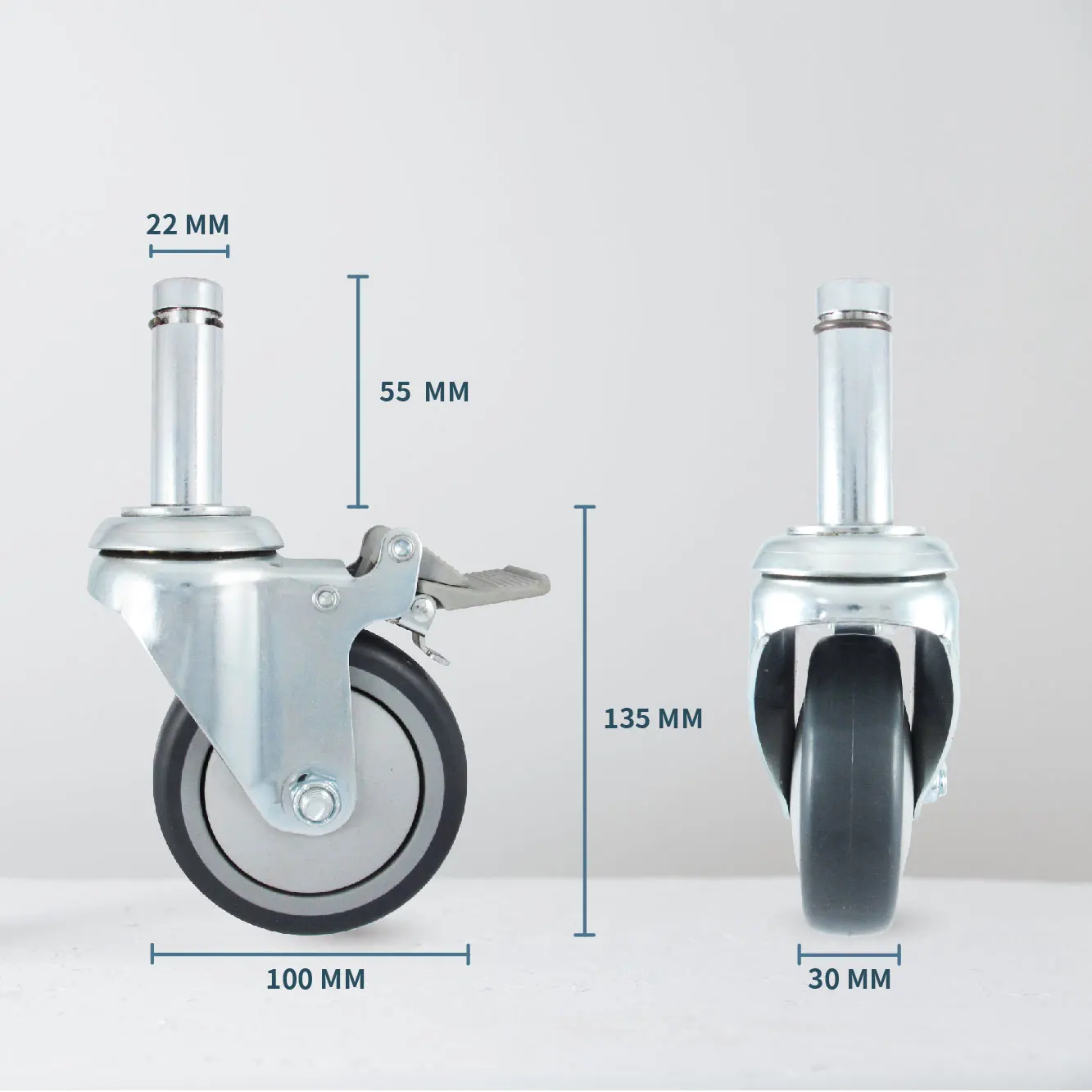 100mm Tpr Caster 22mm Stem Wheels For Heavy Duty Industrial Use - Buy ...