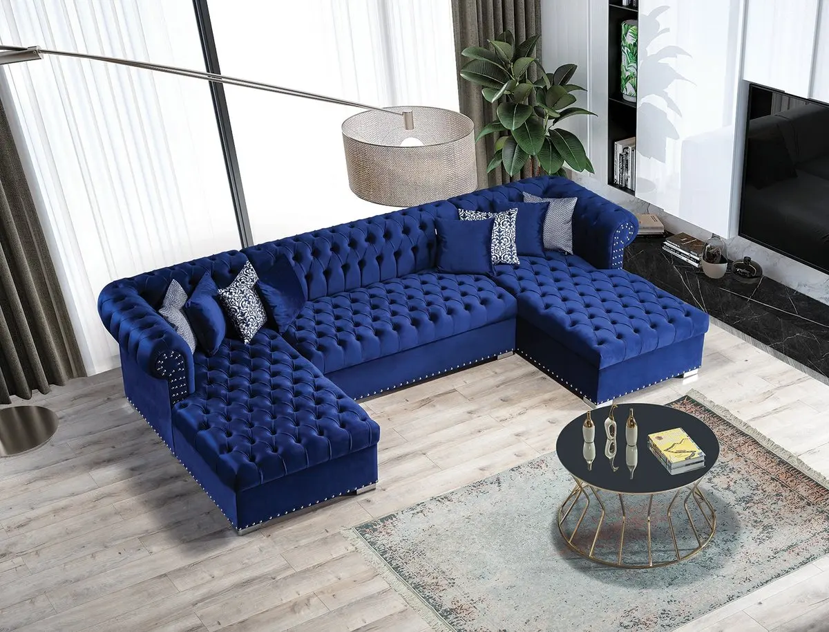 Winforce Modern Velvet U Shape Tufted Living Room Sofa