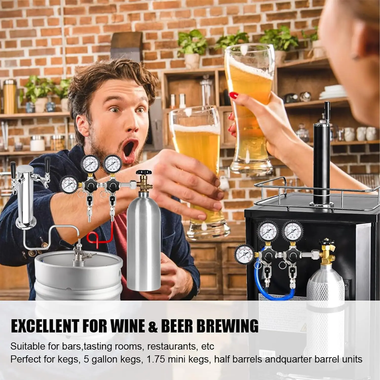Cga320 Keg Co2 Tank Pressure Beer Kegerator Regulator With 1/4'' & 5/16 ...