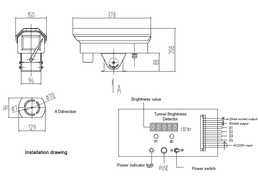 Veinasa-CDP-22 Tunnel Brightness Light Intensity Detector Luminance Photometers for Tunnel ...