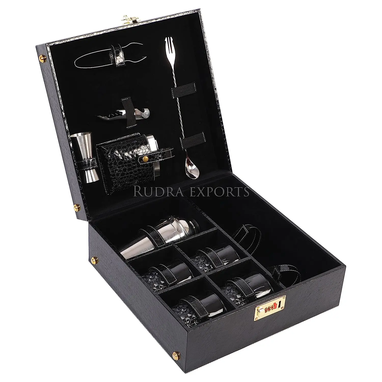 High Quality Black Premium Bar Set With Whiskey Glasses | Portable ...