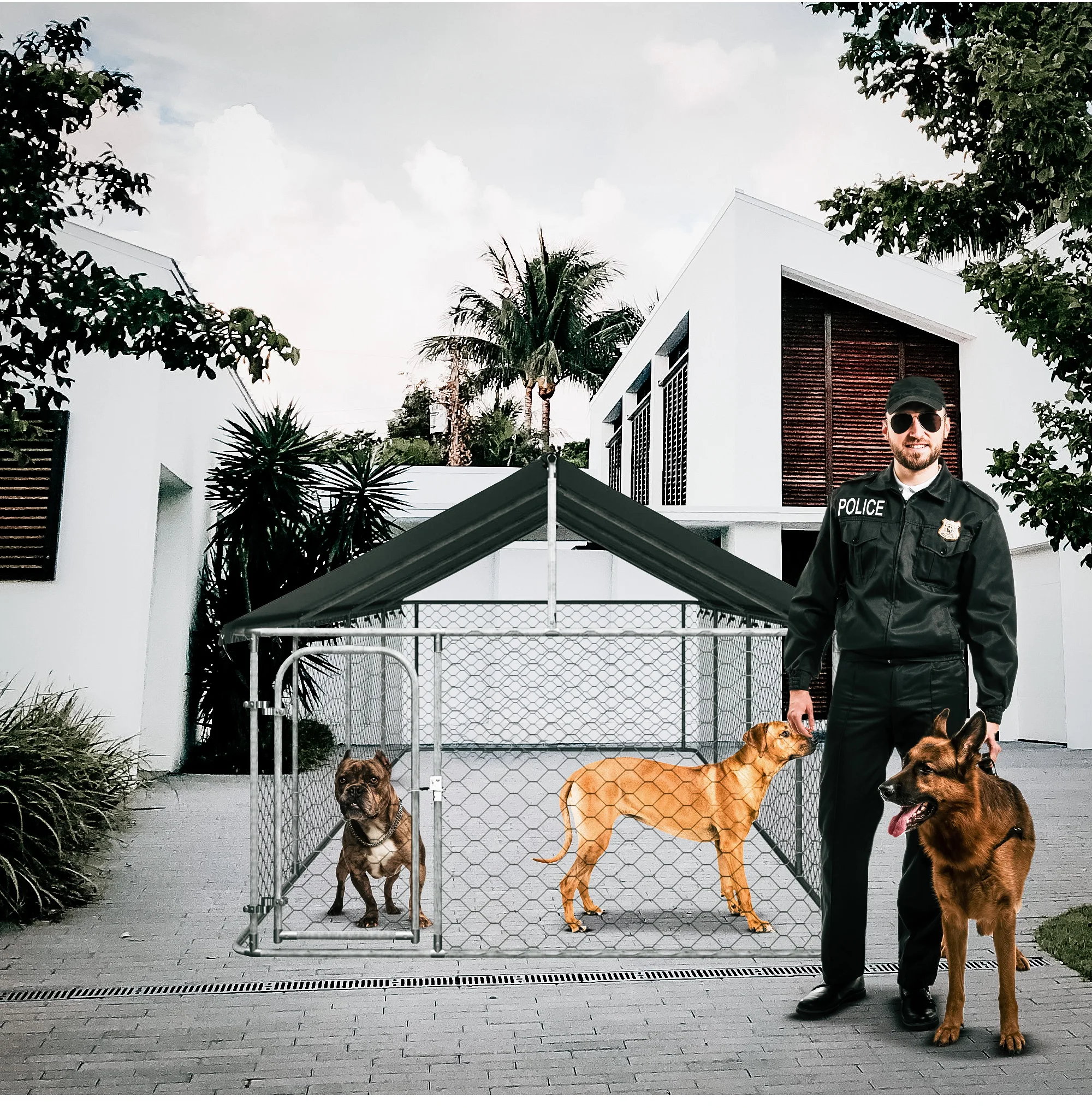 Outdoor Dog House Kennel With Removable Roof For Easy Cleaning And ...