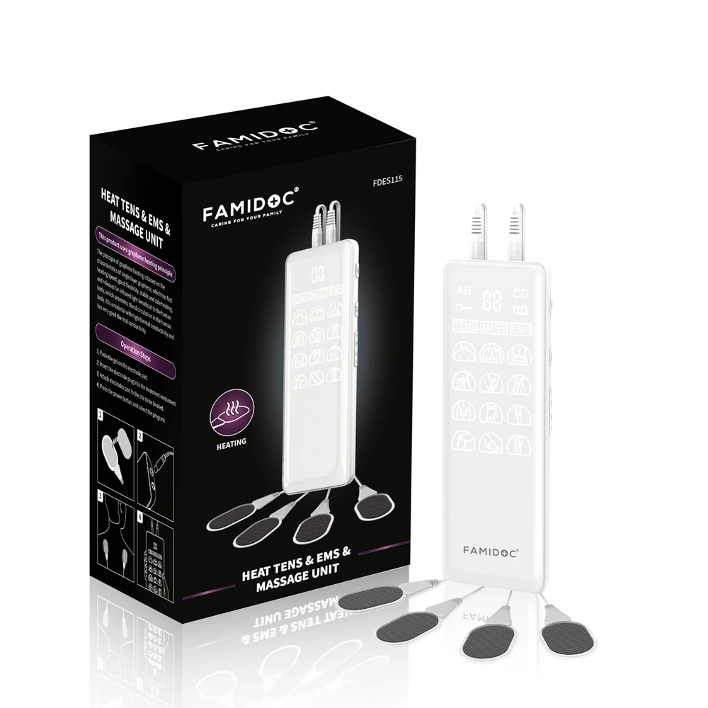 4 Channels Tens Unit Muscle Stimulator Heat Electrode Pad Physical ...