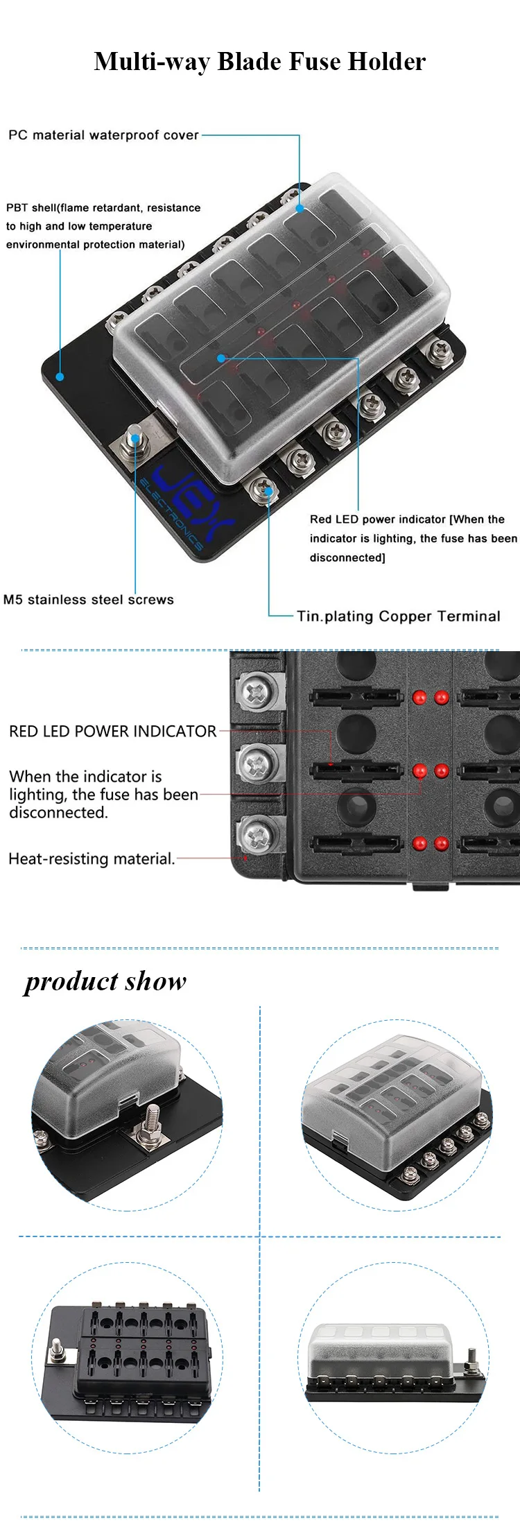 10 Way 10 Circuit Distribution Panel Terminal Standard Blade Fuse Box ...