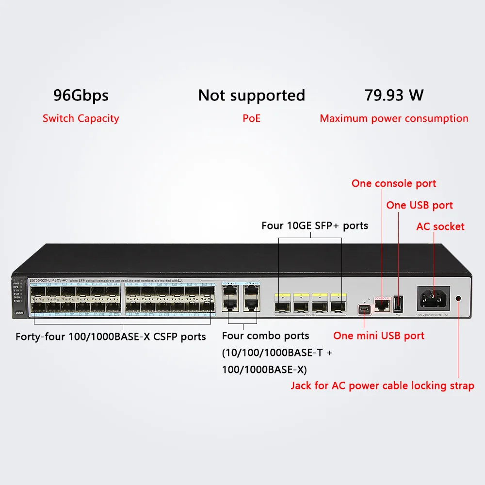 Gigabit Optical Layer 3 Core Switch S5700-52X-LI-48CS-AC Industrial ...