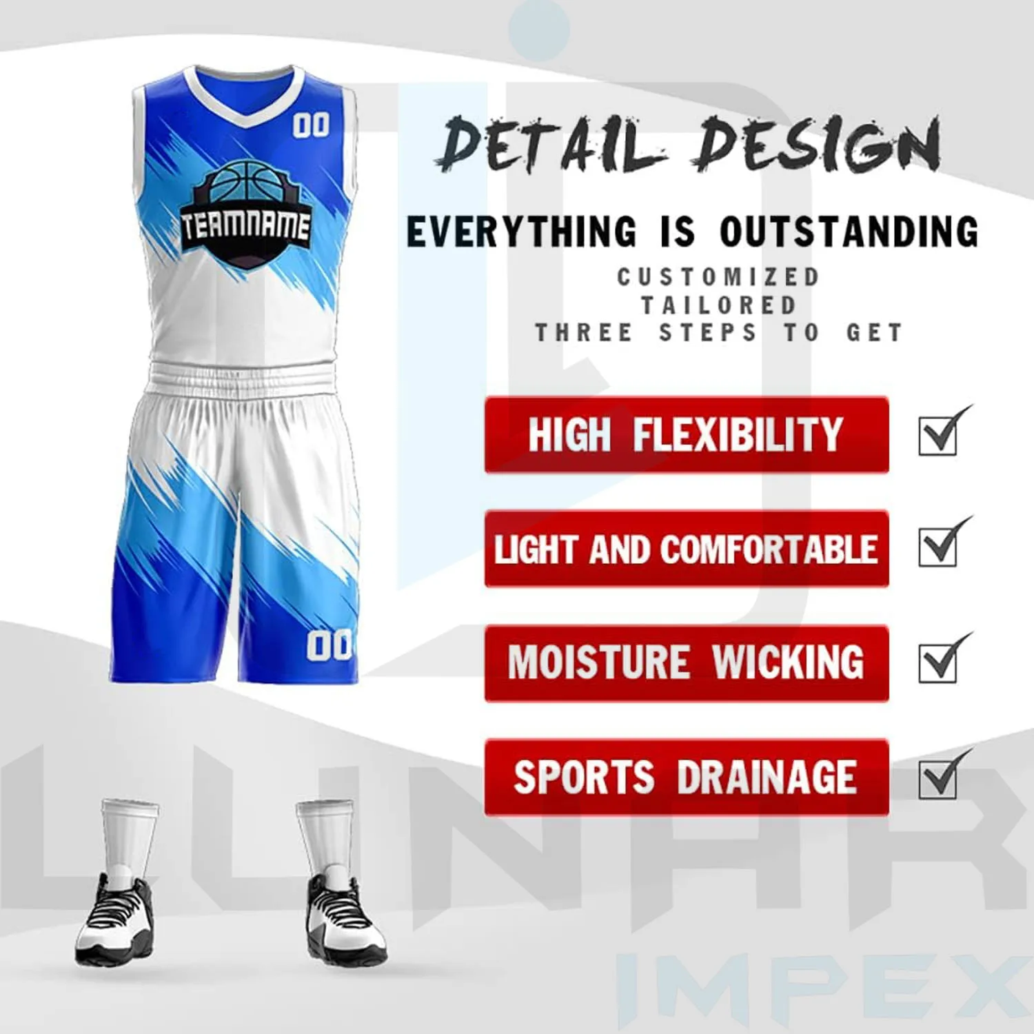 White & Blue In Color Personalized Sports Uniform Basketball Jersey Kit ...