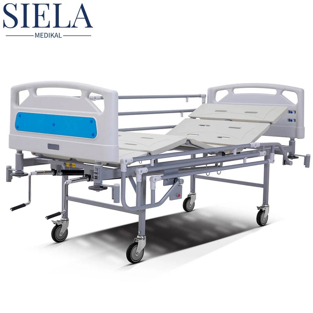 CHEAP AND MECHANICAL HOSPITAL BED WITH TWO CRANKS AND FOLDING SIDE RAIL ...