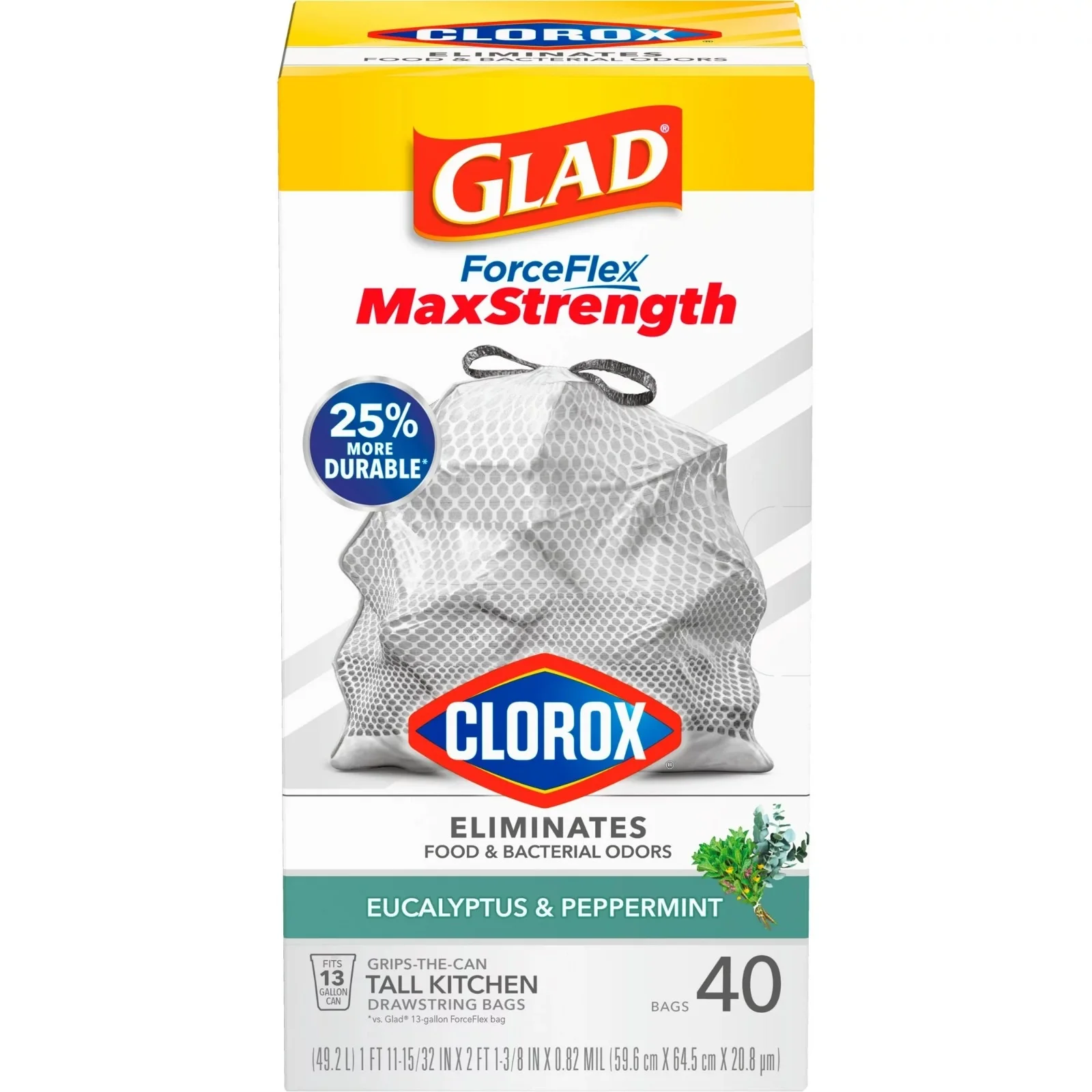 Glad Forceflex Maxstrength With Clorox Trash Bags,13 Gal,Eucalyptus And ...