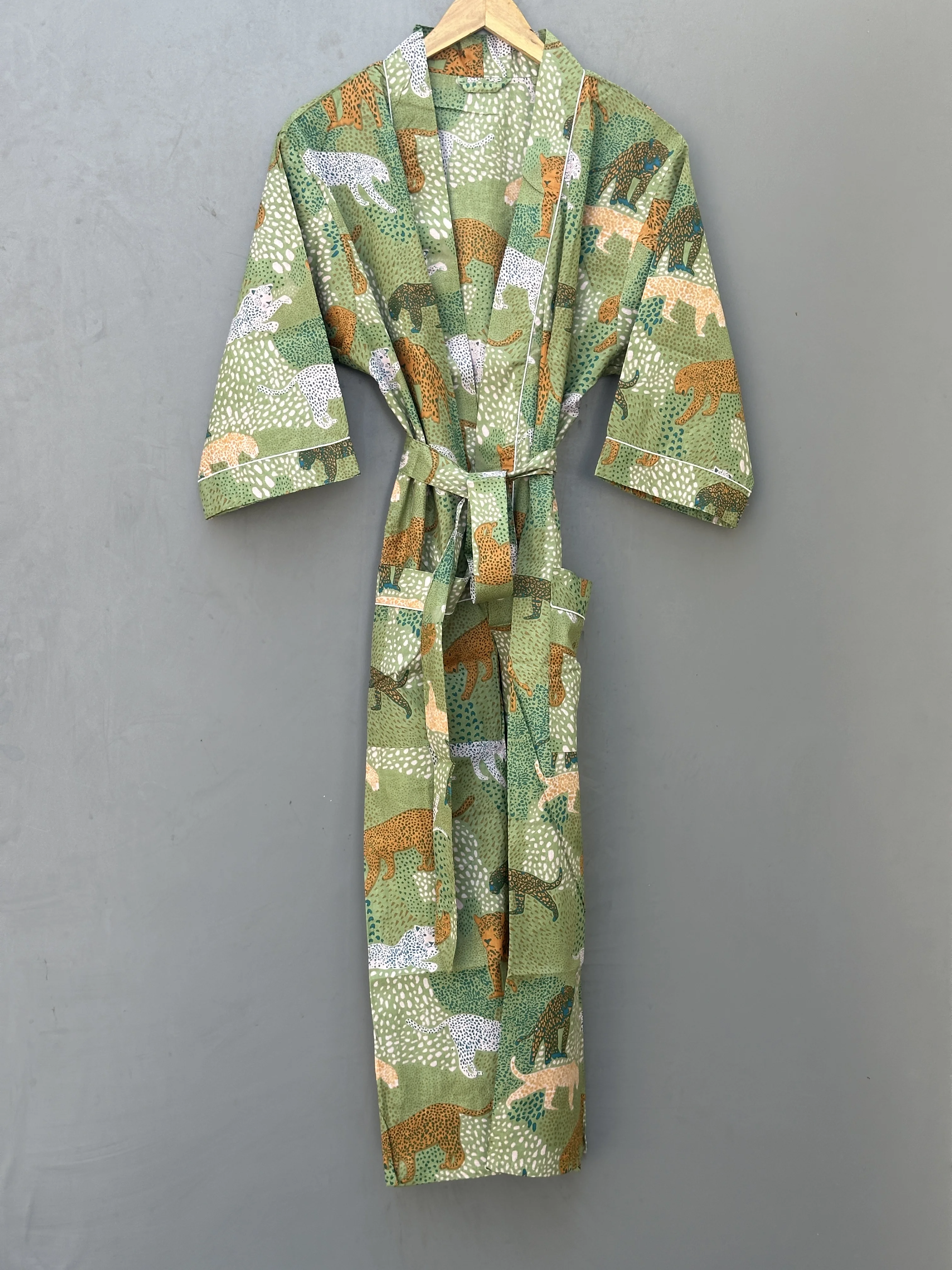 Vintage-Style Indian Handmade Cotton Kimono Robe for Women Long Tiger ...