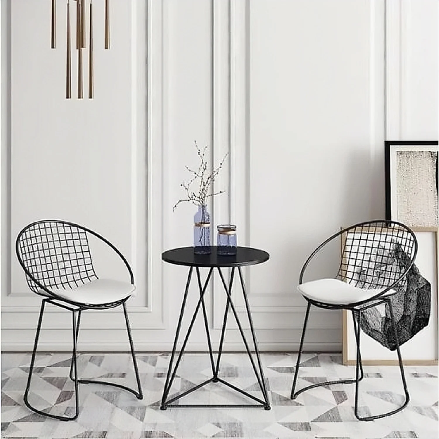 Modern Design Metal Chair with Cushion Metal Wire Table and Chair Sets ...