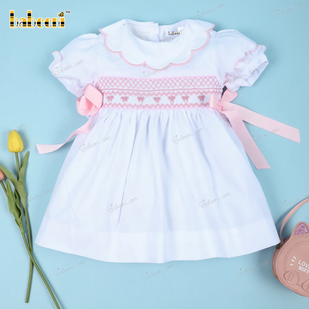 Geometric Smocked Dress White for Girl OEM ODM Kids Smock Dress ...