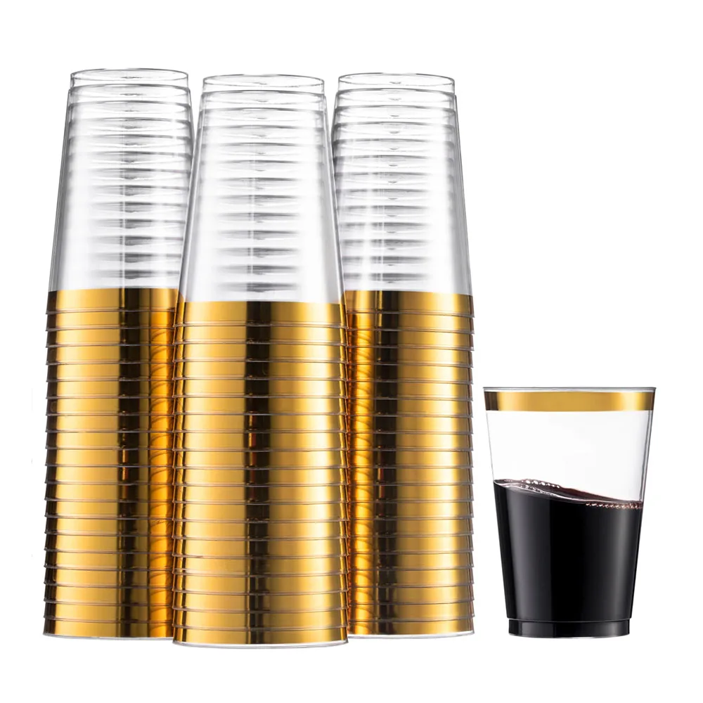 Personalized Custom Logo Clear Plastic PS Bowl Cups With Gold Rim 10oz ...