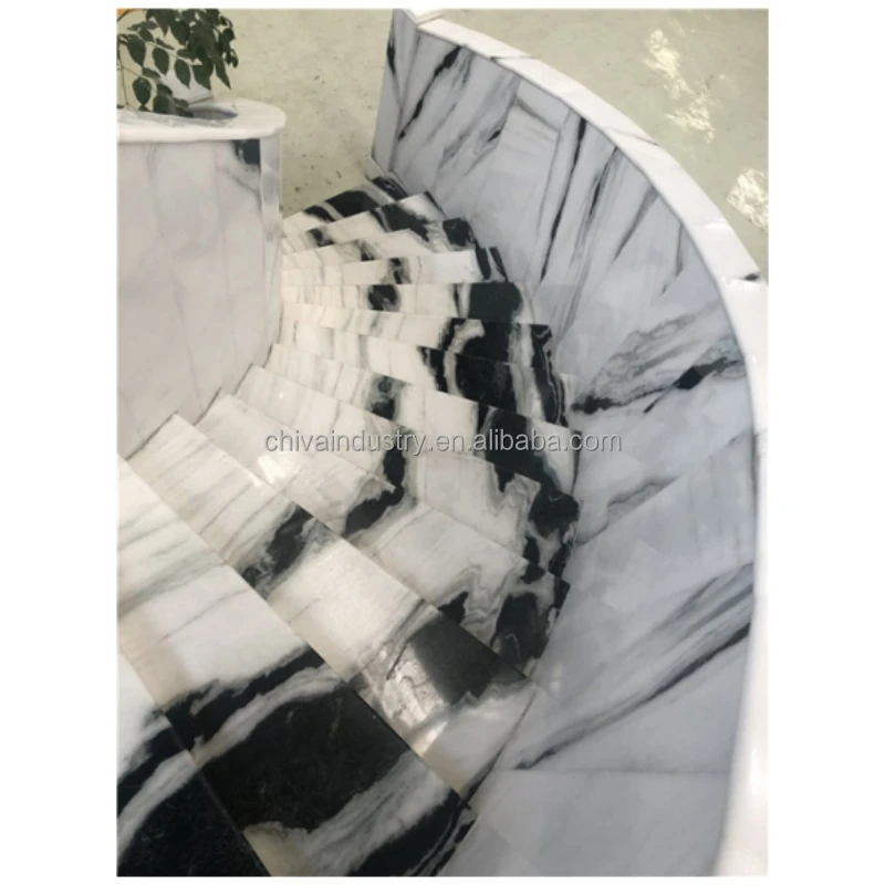 Chiva Polished Step Stairs Stone Panda White Marble Staircase Wall ...