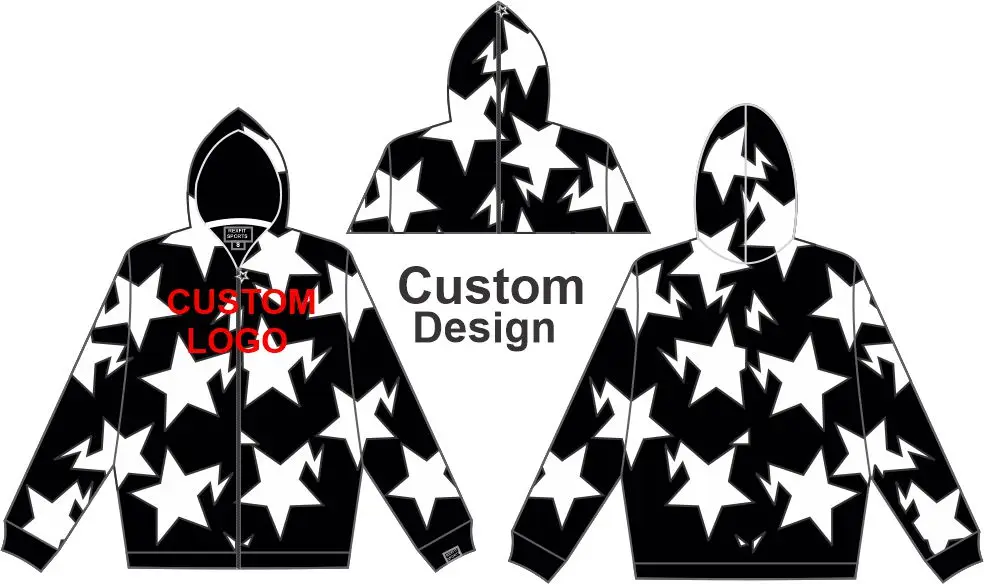 Custom Full Zip Up Hoodie Puff Print Manufacturer Zip Up Hoodies For ...