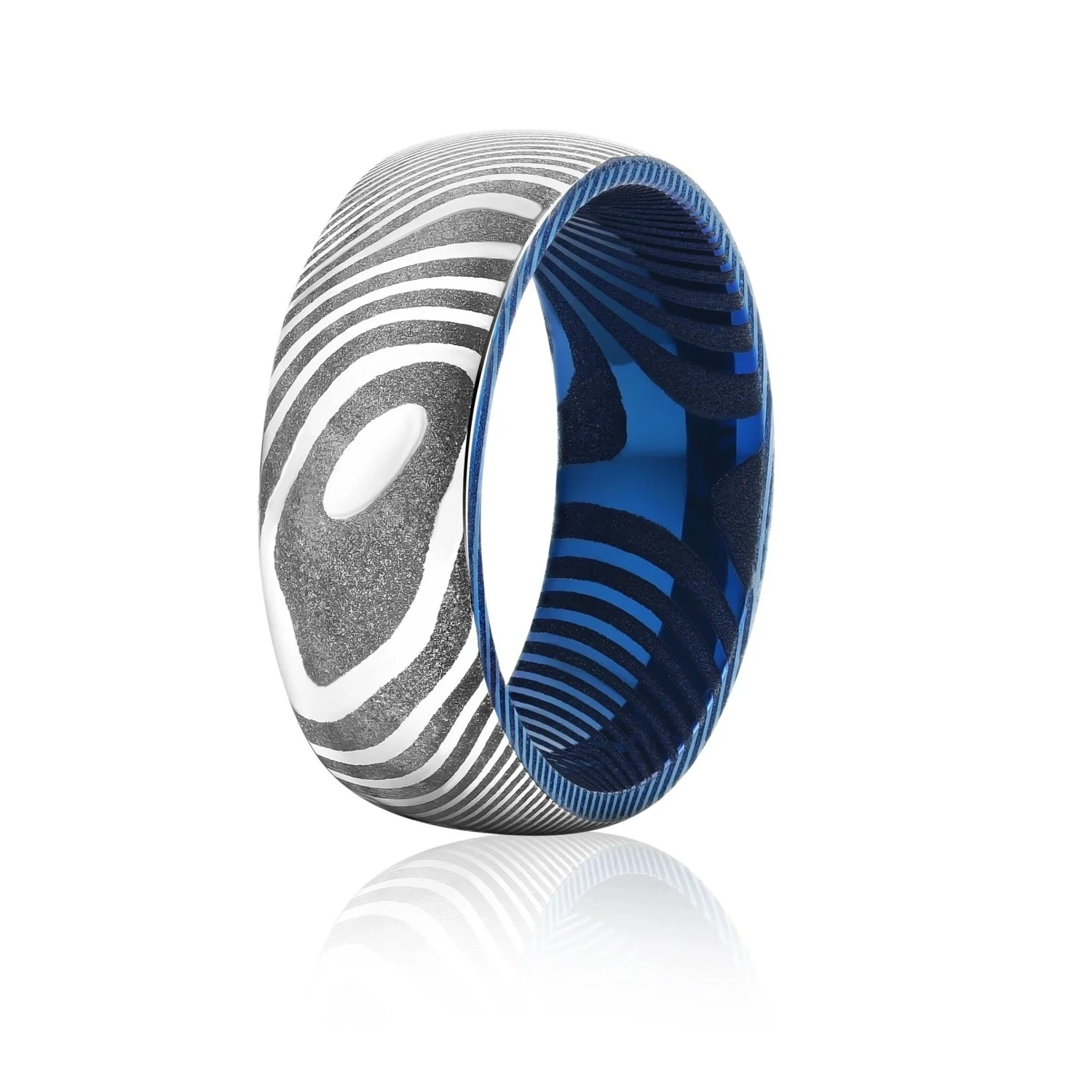 Custom Jewelry 6mm Wide Damascus Rings With wood Inside Wood Damascus ...