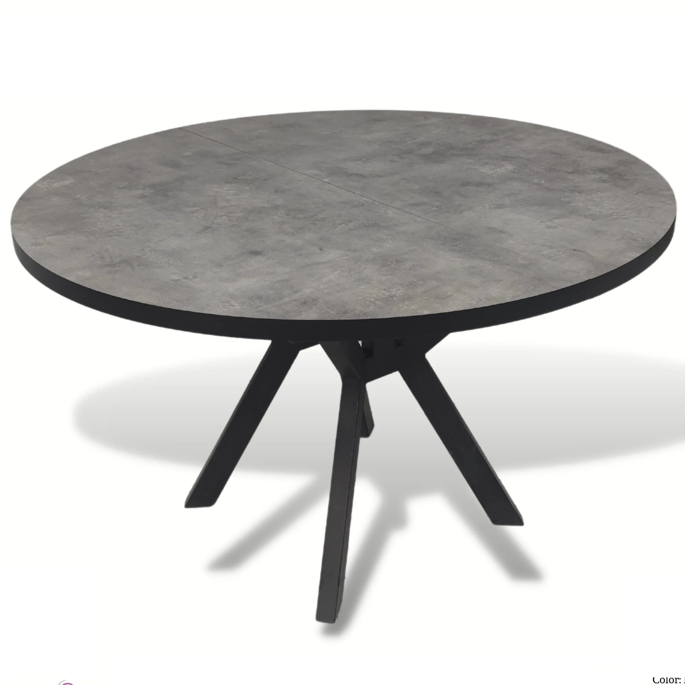 Round Dining Table With 2 Extension Metal Legs Concrete Matt Pattern ...