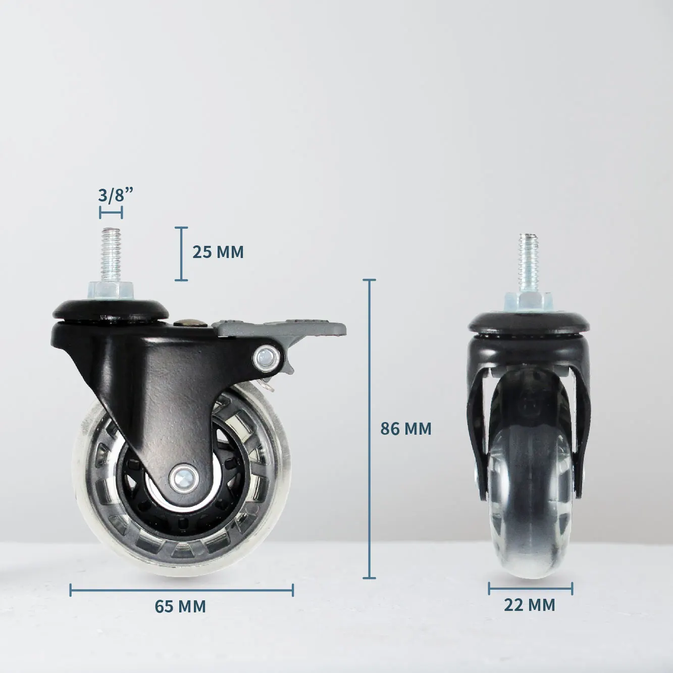 2.5 Inch Caster Wheel With Front Lock 3/8" Stem Mounting For Shelving ...