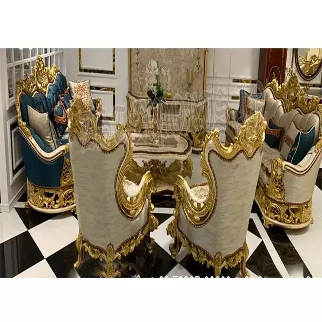 Luxurious Gold Polished 8 Seater Sofa Set Heavy Carved Gold Sofa Set ...