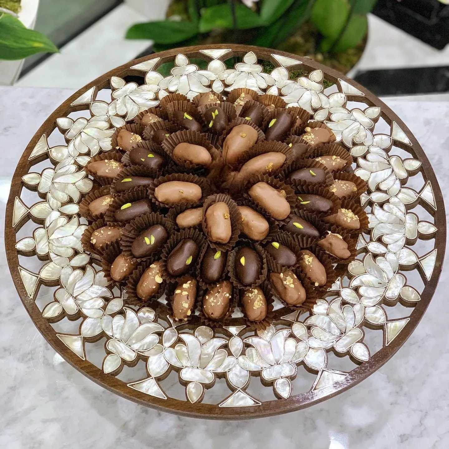 Luxury Chocolate Mother of Pearl Inlay Wooden Tray