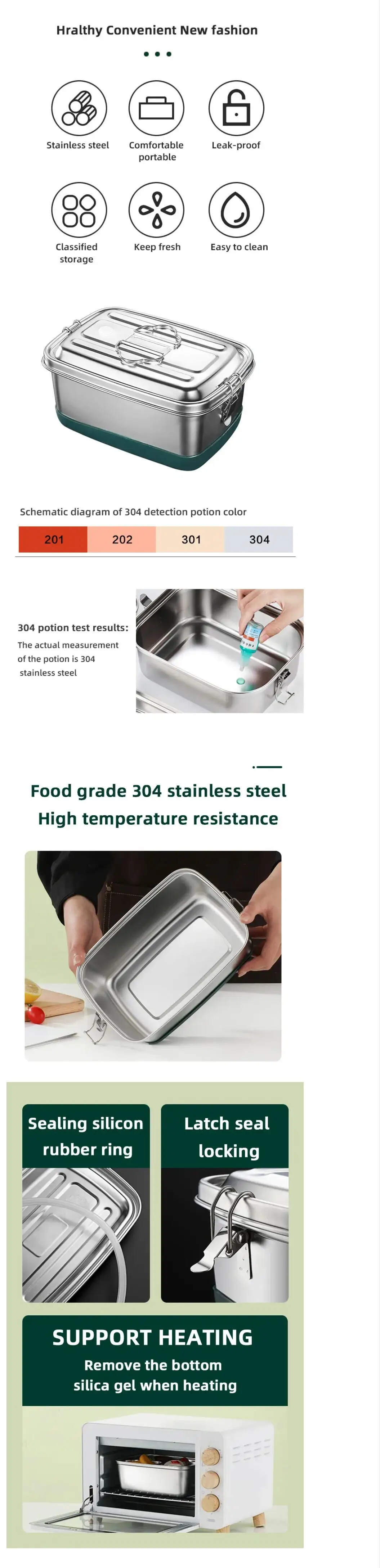 Outdoor Picnic Camping Tiffin Food Container Rectangle Double Deck 304 ...