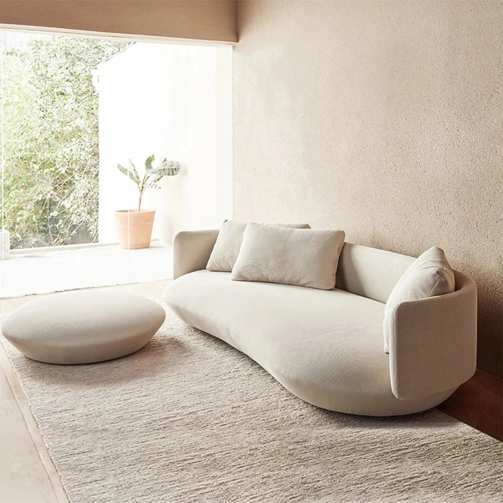 European Style Sofa Ivan Fabric Round Shaped 3-seater Sofa In Beige ...