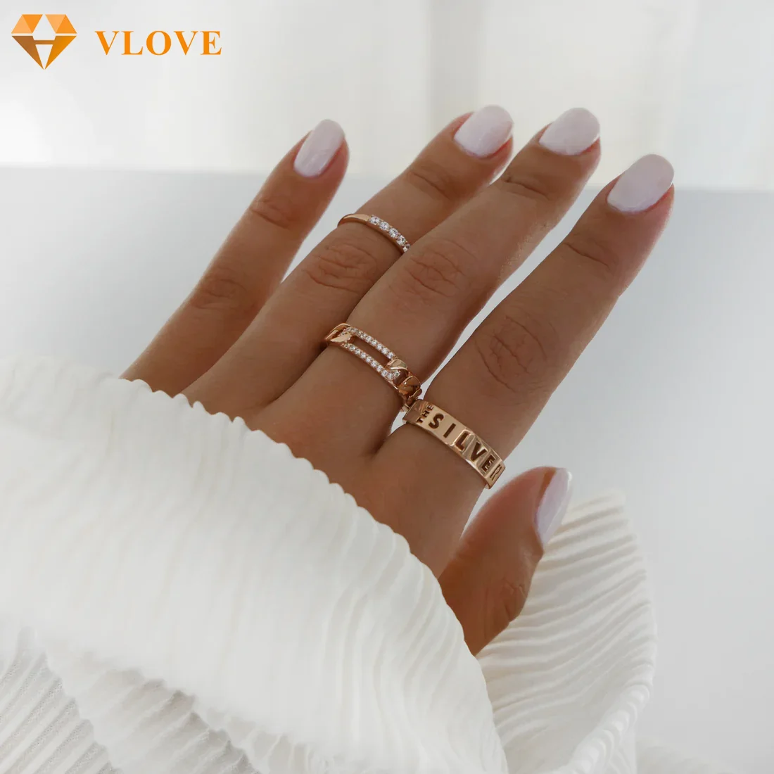Vlove Jewelry High Quality Women Real Gold Ring Double Layer Stacking ...