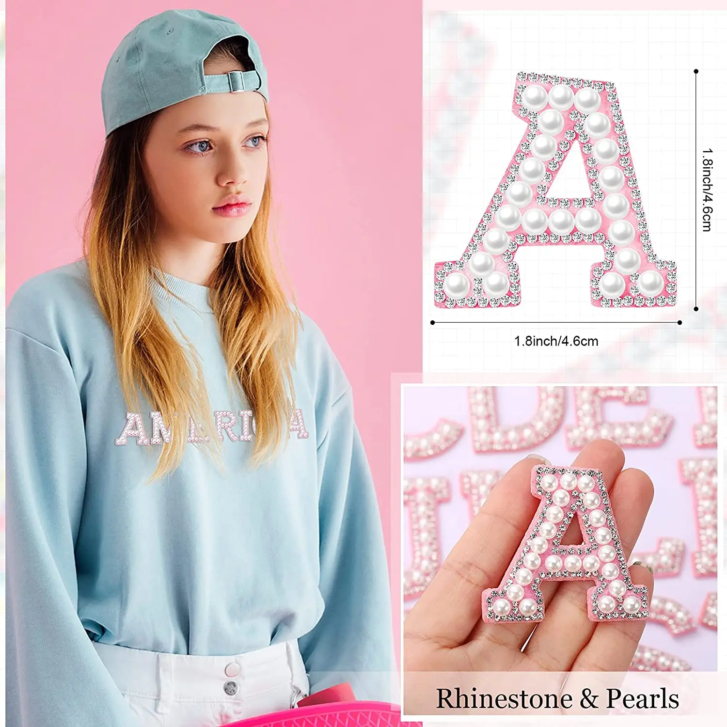 Hot Sales White Greek Letter Iron On Patches Letters Pearl Rhinestone ...