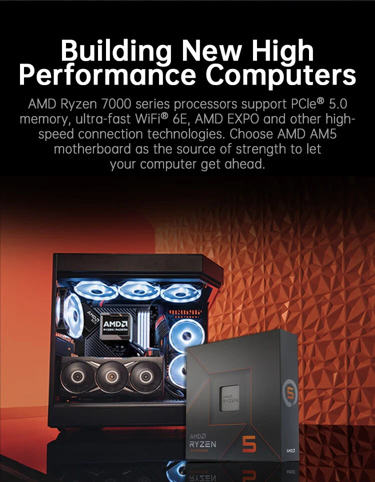 Gaming AMD R5 7600X CPU 4.7HGz/6 Cores/12 Threads Computer Motherboard ...