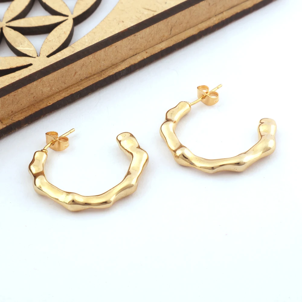 Contemporary 18k Gold Plated Metal Brass Chunky Hoop Earrings Irregular ...
