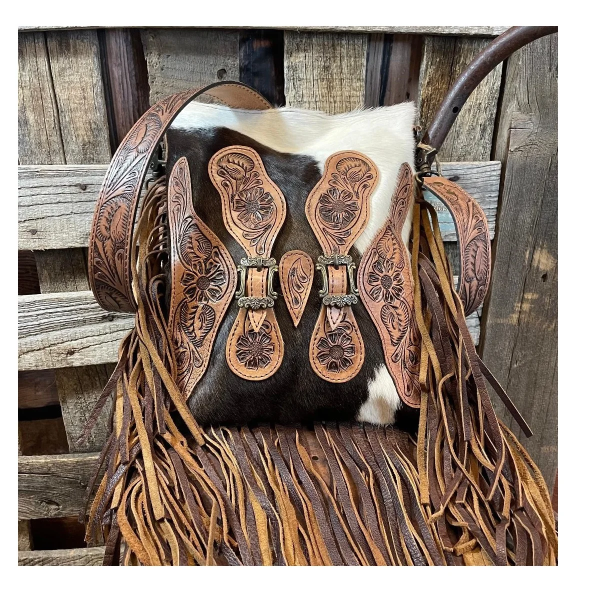 Cowhide Hair On Leather Sunflower Hand Tooled Crossbody Western Style ...