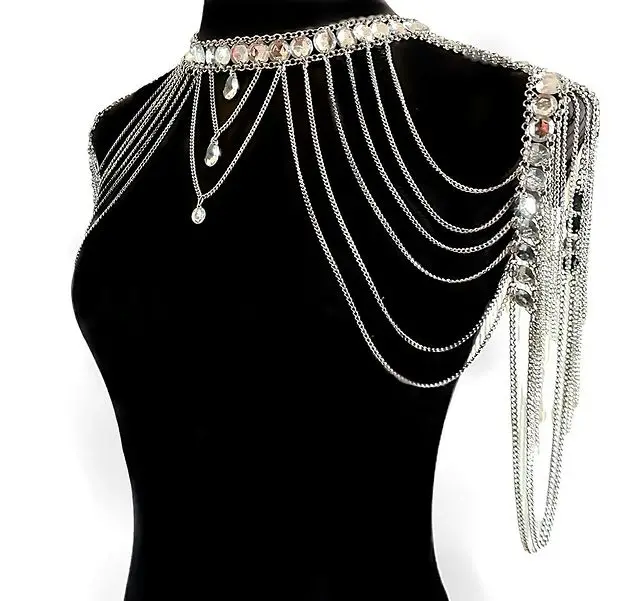 Luxury Rhinestone Shoulder Chain Necklace Layered Back Chain Crystal ...